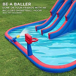 SUNNY & FUN Mega Sport Inflatable Water Triple Slide Park – Heavy-Duty for Outdoor Fun - Climbing Wall, 3 Slides & Splash Pool – Easy to Set Up & Inflate with Included Air Pump & Carrying Case