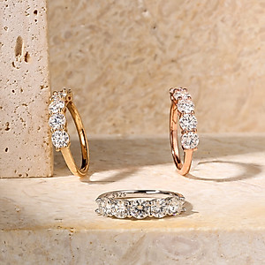 SMILEST 5 Stone Moissanite Rings for Women, Brilliant Round Cut Lab Created Diamond Wedding Band 14K White Gold Vermeil 925 Sterling Silver Moissanite Anniversary Rings for Women Stackable Rings