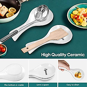 2PCS Farmhouse Spoon Rest for Kitchen - Utensil Rests Holder Black White - Modern Farmhouse Rustic Kitchen Decor - Ceramic Spoon Holder for Stove Top Counter Top (2, White)