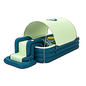 Extra Large Rectangular Paddling Pool for Kids 9.8ft Inflatable Deep Pool with Awnings and Slides, Family Rectangle Swimming Pool for Backyard, Garden, Indoor (Color : Green, Size : 300x175x60cm)