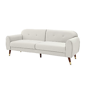 LCH 75" W Loveseat Sofa, Mid Century Modern Decor Furniture, Lovetseat with Wood Legs, Button Tufted Upholstered Love Seat Couch for Living Room, Beige Velvet