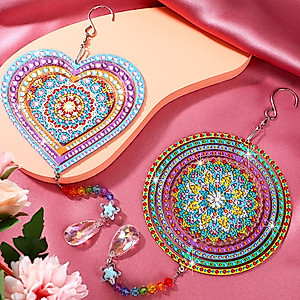 Queekay 2 Pieces 3D Diamond Wind Chime Diamond Art Suncatcher Kits Three Dimensional by Number Hanging Ornament Double Sided Crystal Suncatcher Window Decor for Home Wall Garden(Heart)