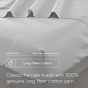 DOZ 100% Long Staple Cotton Duvet Cover Sets, Classic Crisp Percale Weave, Breathable, Matte Finish, Hotel Comfort, 106"x90", 8 Loops, 3pc – 2 Pillowcases 1 Duvet Cover (Dove, King/Cal King)