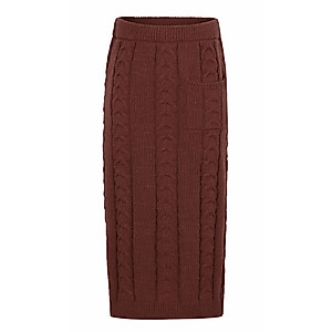CHARTOU Women's Winter Chunky Cable Knit Long Skirt 2 Piece Outfit Sweater Sets (X-Large, Wine Red)
