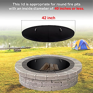 Simond Store Portable Fire Pit Cover Round, 42” inch Diameter Snuffer Lid Ring Steel, Fire Pit Pan Lid- 2 mm Thickness, with Handle