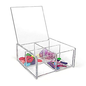 Isaac Jacobs 4-Compartment Square Clear Acrylic Organizer with Lid (5.75" L x 5.75" W x 2.75" H), Multi-Sectional Tray, Stackable, Storage Solution for School, Craft, Office Supplies, Kitchen & More