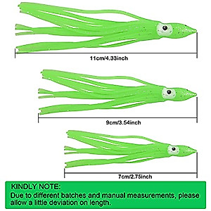 Fishing Squid Skirts Lures Octopus Skirts Trolling Lures Soft Plastic Lures Fishing Tackle Squid Skirts Fishing Bait for Saltwater Bass Salmon Trout (Green, 2.75in - 30pcs)