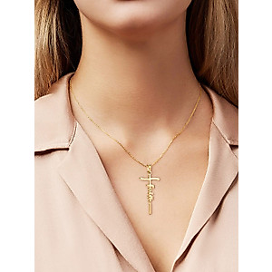 sovesi Faith Cross Necklace for Women 14K Gold Plated Cross Pendant Hope Necklaces Religious Jewelry Gift for Women Gold Faith