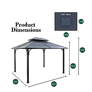 ADUH 12 Ft. W X 14 Ft. D Metal Black 2-Tier Double Roof Patio Gazebo with Curtains and Netting (Color : D, Size : 12 Ft. W X 14 Ft)