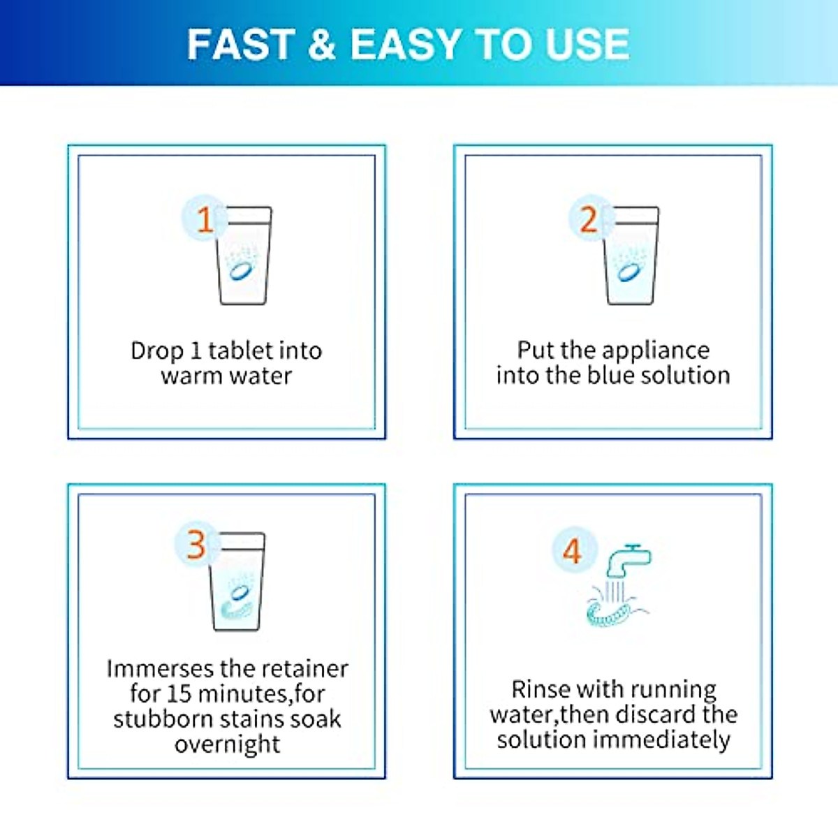 Retainer & Denture Cleaner Tablets - 4 Months Supply (120 pcs) Dental Retainers for Aligner - Mouth & Night Guards - False Teeth Whitening - Removes Odor & Plaque (120 Pcs)