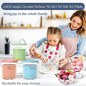 Ninja Creami Deluxe Pint Containers - Fit for CN501CO NC501 NC500, 11-in-1, 24oz XL Ice Cream Makers - 4 Pack Food Ninja Kitchen Creami Cups Bowls - Dishwasher Safe, BPA Free