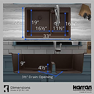 Karran QT-811 33" Top Mount Large/Small Bowl Quartz Kitchen Sink Kit in Brown