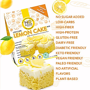 Lemon Low Carb Cake Mix, Gluten-Free & Plant-Based Keto Baking Mix, High Protein, High Fiber, Natural, No Artificial Flavors, Dairy-Free & Paleo-Friendly, No Added Sugar, 13oz - No Sugar Aloud