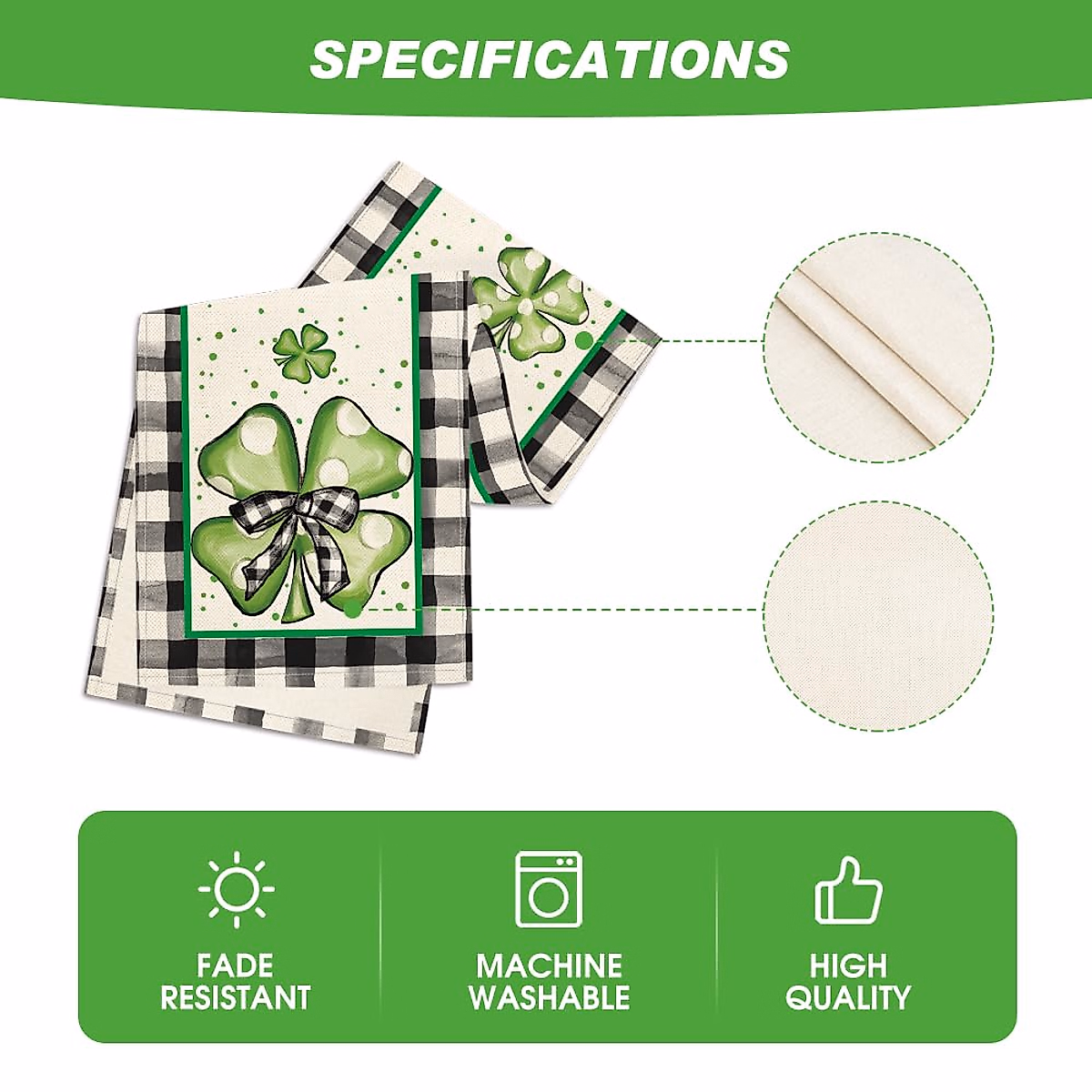Artoid Mode Buffalo Plaid Dots Shamrocks St.Patrick's Day Table Runner, Seasonal Kitchen Dining Table Runner for Home Party Decor 13x72 Inch