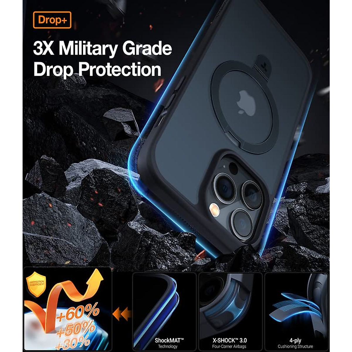 TORRAS Magnetic for iPhone 13 Pro Max Case [Compatible with Magsafe] with Stand, [Military Grade Drop Protection] Shockproof Translucent Back Slim Protective Phone Case (2021), Black