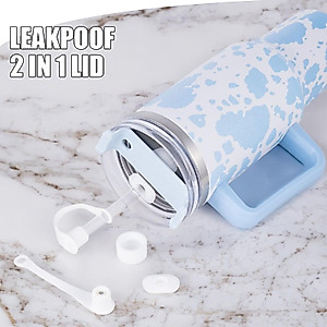 Xereizo 40 oz Tumbler with Handle and Straw, Leak Proof Stainless Steel Insulated Travel Coffee Tumbler Cups Lid and Straw, Iced for 40 Hours Cupholder Friendly Water Bottle Mug, Frost, White