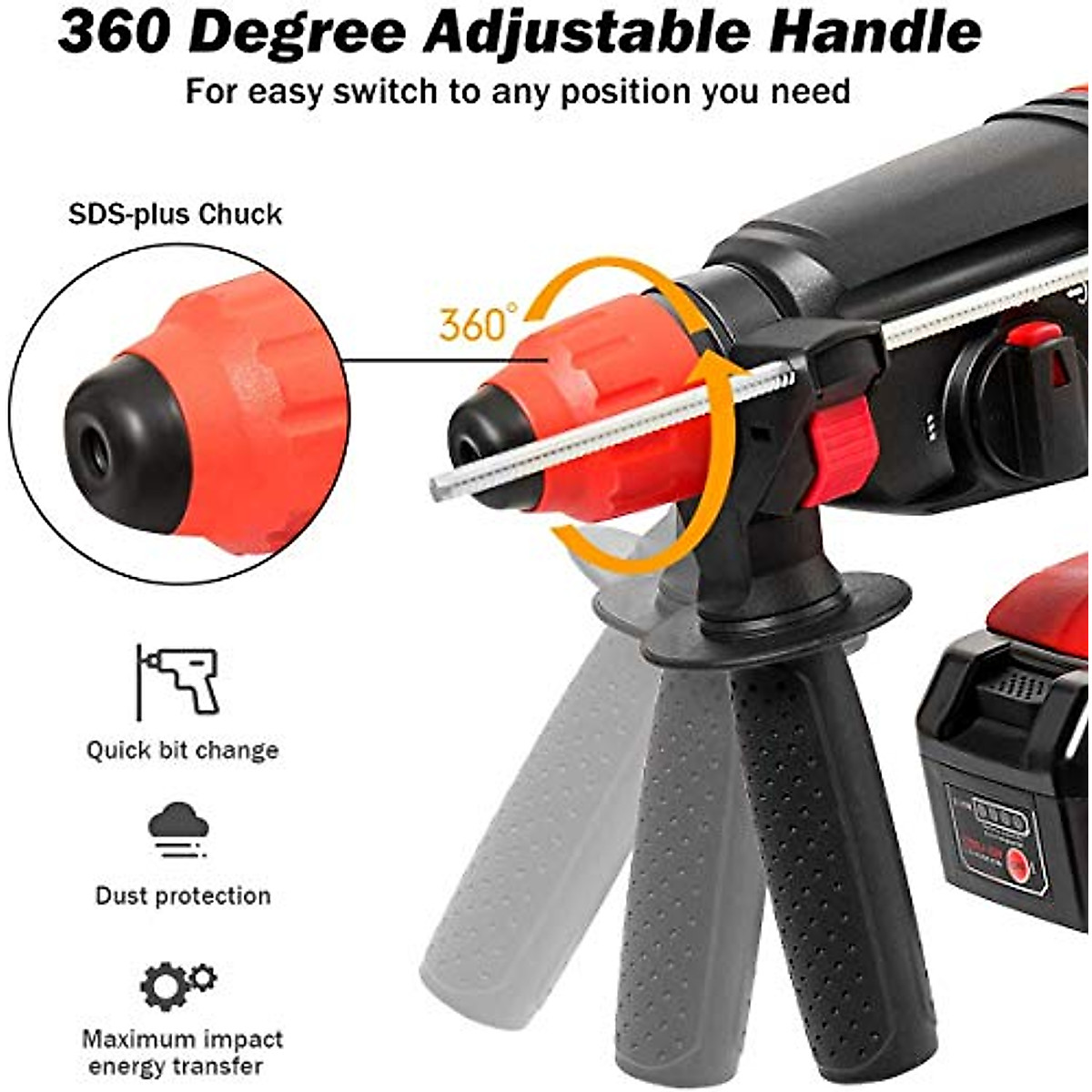 Goplus 1 Inch SDS Plus Cordless Rotary Hammer Drill, 20V 3 Functions Variable Speed Demolition Hammer Kits w/ 4.0Ah Battery & Charger, Adjustable Handle, Drill Bits