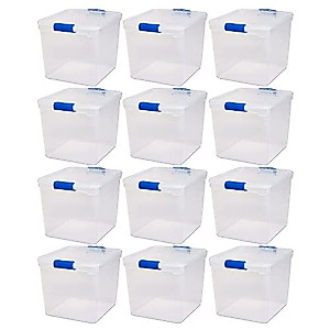 HOMZ Heavy Duty Modular Clear Plastic Stackable Storage Tote Containers with Latching and Locking Lids, 31 Quart Capacity, 12 Pack