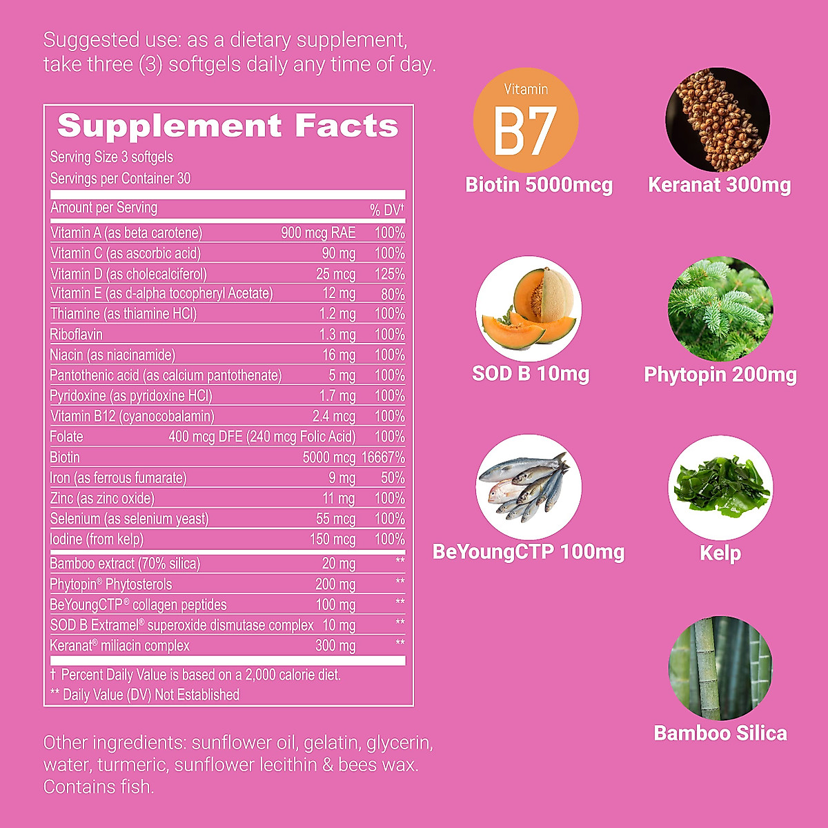 UpNourish Hair Growth Vitamins for Women - Proven Hair Supplement with KERANAT, DHT Blocker PHYTOPIN, Biotin 5000 mcg & SOD, Hair Vitamins for Faster Hair Growth, Hair Loss & Thinning Hair - 90 ct