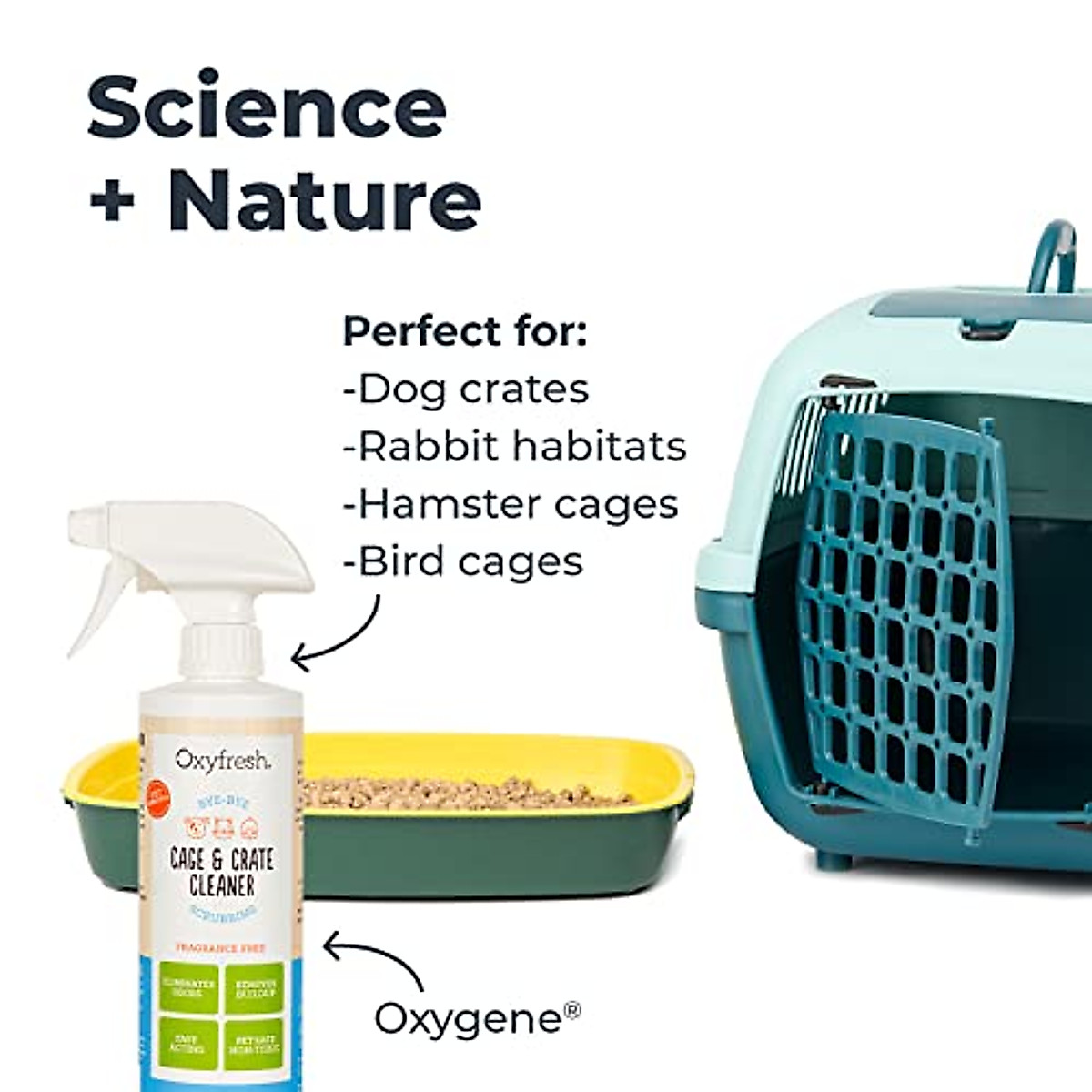 Oxyfresh Premium Crate & Cage Cleaner – Professional Dog Crate & Small Animal & Bird Cage Odor Eliminator – Quickly Cleans, Removes Poop & Deodorizes Pet Odors – Safe & Bleach Free