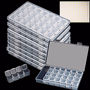 12 Packs 28 Grids Bead Organizer Containers Storage Plastic Jewelry Box Movable Dividers Earring Storage Containers Diamond Painting Storage Case for Cross Stitch Accessories, Nails, Sewing Supplies