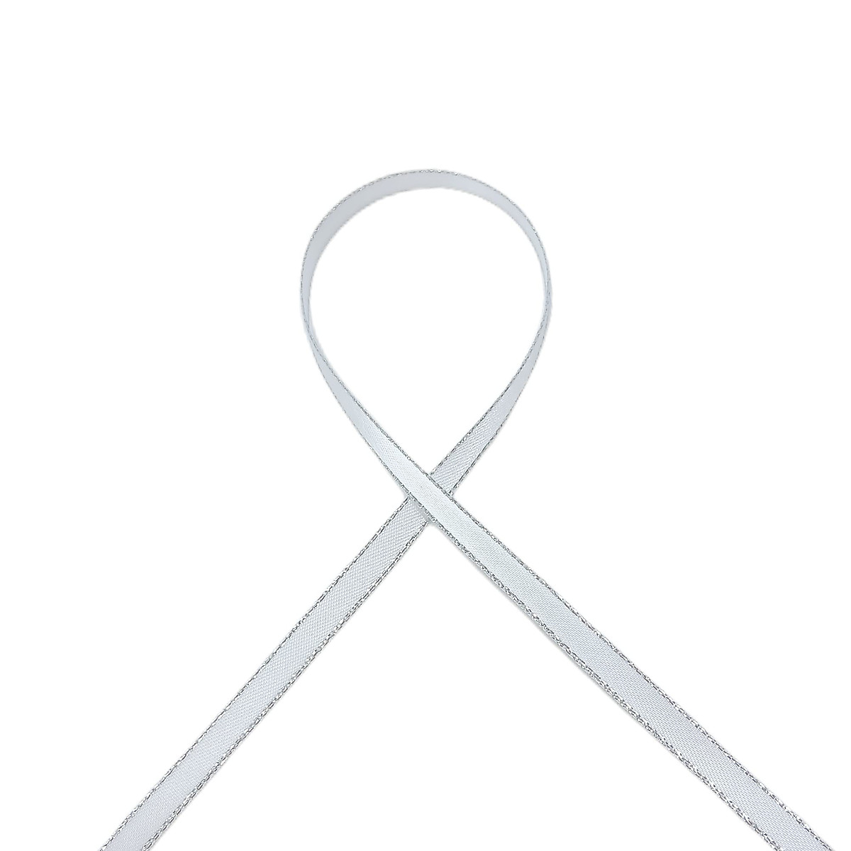 QIANF White Double Face Satin Ribbon with Silver Border, 1/4 Inch X 50Yd