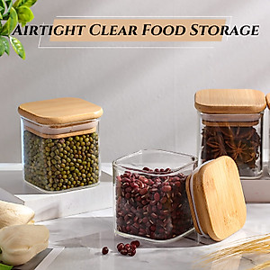 Nuenen Set of 24 Airtight Square Spice Containers 4 oz Glass Spice Jars with Bamboo Lid Small Seasoning Jars Empty Food Storage Containers for Pantry Clear Food Jars Canisters for Kitchen Sugar Coffee