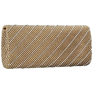 Whiting & Davis Crystal Chevron Flap Clutch,Gold,One Size