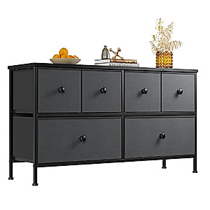 EnHomee Dresser for Bedroom with 6 Drawer, Wide Dresser & Chests of Drawers Dressers for Closet, Bedroom, Entryway, Grey