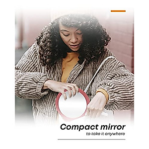 Double Sided Magnifying Mirror - Vanity Round Makeup Mirror with 1x and 5x Magnification - Mirror Stand with Adjustable Handle - Light, Compact Mirror - Portable, Standing Mirror for Travel (Red)
