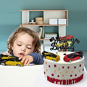 Cars Cake Topper Model Racing Car Chequered Flag Sports Themed Birthday Party Decor Supplies Decorations for Boys Kids