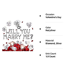 40 Pcs-Silver "Will you marry me" Balloon Pack -Proposal Balloon Banner and 2000 pcs Red Rose Petals proposal Decoration-proposal idea-Diamond ring Balloon-Valentine's Day Proposal (silver floral proposal)