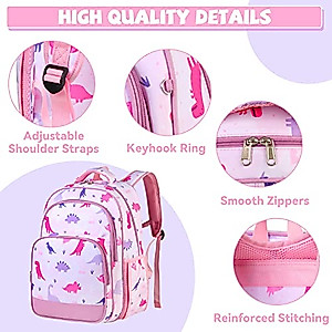 VASCHY School Backpack for Girls, 16in Water Resistant Backpack for Kids Preschool/Primary/Elementary Schoolbag Bookbag for Girls with Tablet Sleeve Pink Dino