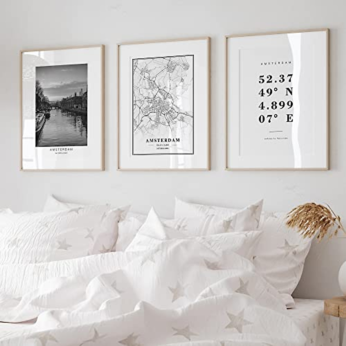 Dear Mapper Amsterdam Netherlands View Abstract Road Modern Map Art Minimalist Painting Black and White Canvas Line Art Print Poster Art Print Poster Home Decor (Set of 3 Unframed) (16x24inch)