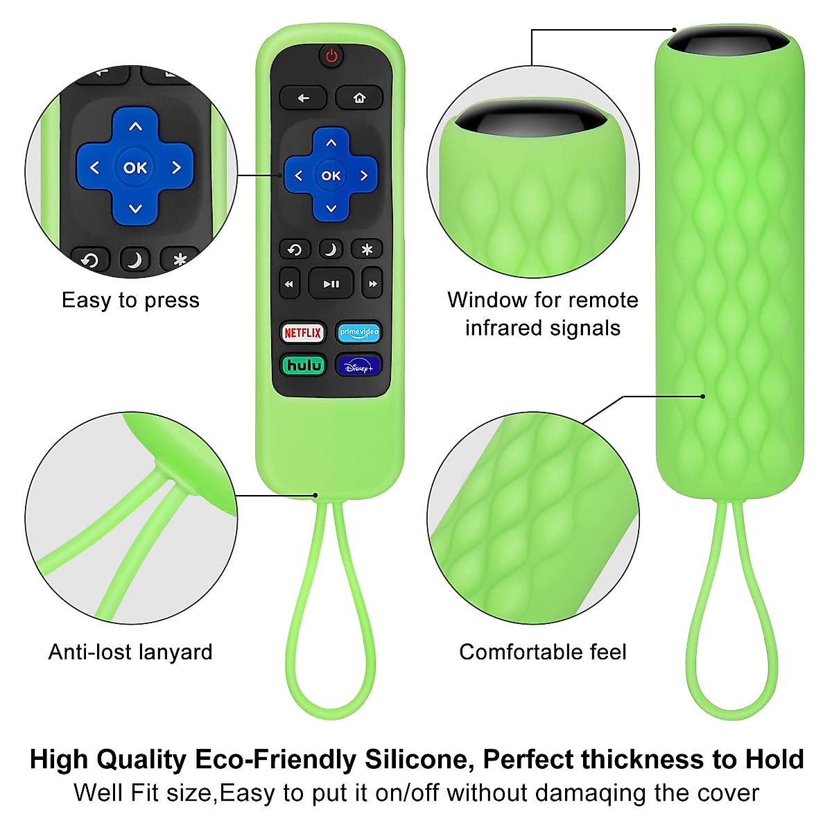 [2 Pack] Silicone Protective Case Compatible with Roku TV Remote, TCL Roku,Hisense Roku, Remote Cover Also for Roku Express+ and Roku Streaming Stick Remotes (Luminous Green + Blue)