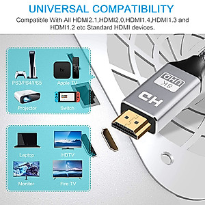 8K HDMI Cable 6.6FT/2M, Ultra High-Speed 48Gbps Gold Plated Braided HDMI 2.1 Cord, 4K@120Hz 8K@60Hz, Dynamic HDR, eARC, Compatible with PS5/Xbox/Playstation/Fire TV/Roku TV and More