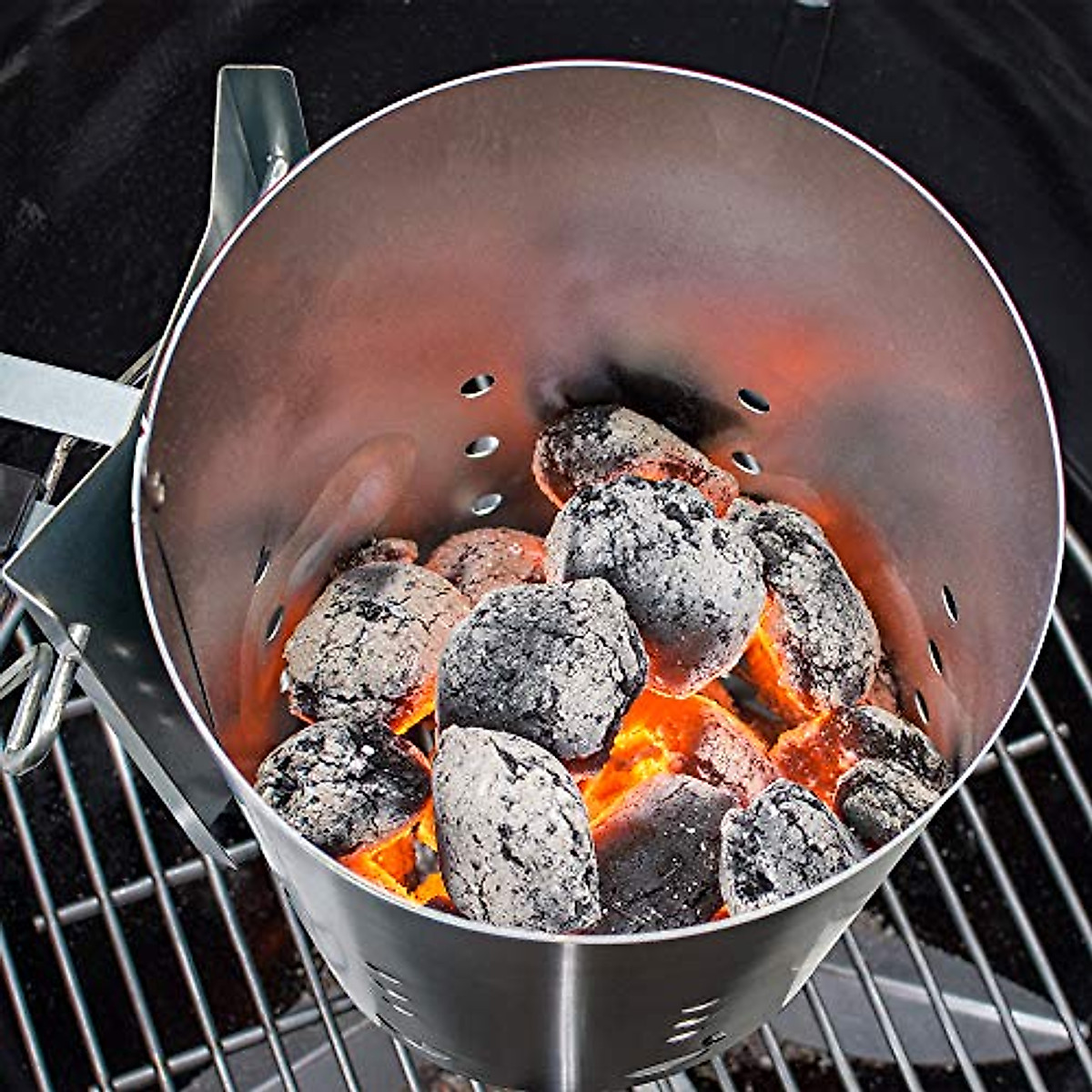 Ivation Electric Chimney Charcoal Starter, Portable Electronic Plug-in Firestarter for BBQ, Coal, Charcoal & Briquettes - No Matches or Lighters | Steel Caddy, Heat Shield & Wooden Stay-Cool