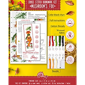 Povitrulya Mushroom Fox - Counted Cross Stitch Bookmark Kit - Handmade Gift