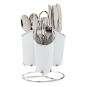 Rotating Kitchen Utensil Holder for Countertop with 3 Compartments, White Flatware Caddy (6 x 10 In)