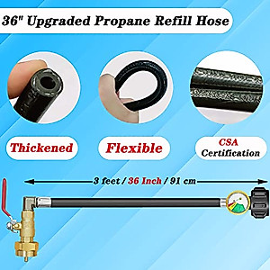 Upgraded Propane Refill Adapter Hose, 36" Propane Extension Refill Hose with Gauge, Shut off Valve, 1LB Propane Filling Hose Kit with 1 LB Propane Bottle Cap, Roll Sealing Tape (Rubber)
