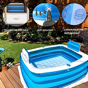 Double Inflatable Bathtub with Electric Air Pump and Bath Pillow Headrest, Portable Blow Up Bath Tub for Adults, Outdoor & Indoor Freestanding Foldable Spa Tub with Drainage Cup Holder