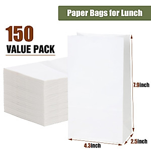 Moretoes 150pcs White Paper Bags, 2lb Paper Bags, Small Paper Bags White Lunch Bags White Paper Lunch Bags 4.3" x 2.5" x 7.9"
