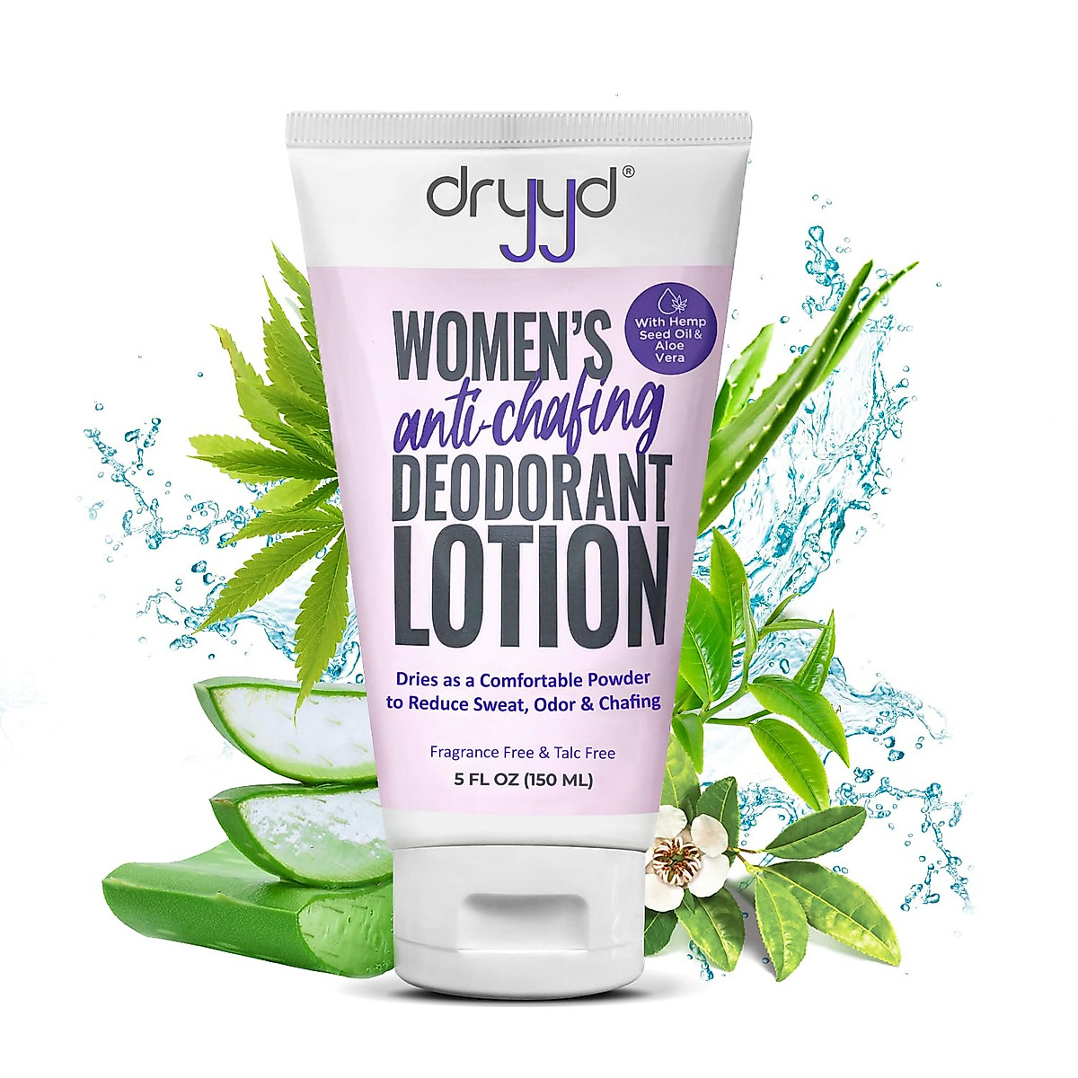 DRYYD Womens Deodorant Lotion For Anti Chafing, 5oz Tube, Talc Free Body Powder, No Talcum Powder, Feminine Hygiene, Sweat Itch Cream, Prevent Sweat On Breasts Inner Thighs and Butt, Gift For Women