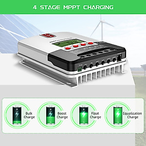 30A MPPT Solar Charge Controller, Bateria Power12V/24V DC Input Negative Ground Controller Auto Parameter Adjustable LCD Display Solar Panel Regulator fit for Gel Sealed Flooded and Lithium Battery