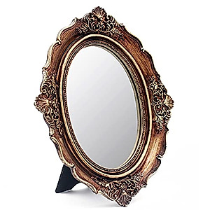Funerom Vintage Decorative Wall Mirror, Hanging Mirrors for Bedroom Living-Room Dresser Decor, Oval Antique Gold (8.2 x 10 inchs)