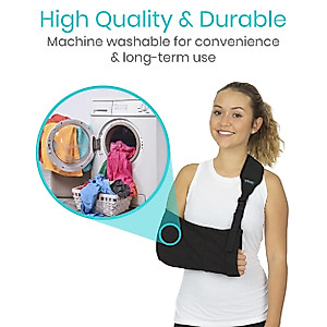 Vive Arm Sling Shoulder Immobilizer for Left or Right Arm - Comfortable Relief for Shoulder & Elbow Injury, Rotator Cuff Surgery, Broken Wrist, Hand - Adjustable Padded Straps Fit Men & Women (Black)