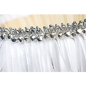 Kingsnow 100 Pieces Lace Wedding Ribbon Wands with Triple Ribbon and Silver Bell Wand Silk Fairy Stick Wand Streamers Party Ribbon Sticks Magic Fairy Wands for Wedding Bridal Shower Photo Prop Send