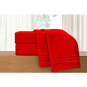 Elegant Comfort Luxury 4-Piece Bed Sheet Set - Luxury Bedding 1500 Premium Hotel Quality Microfiber, Wrinkle Resistant Cool & Breathable, Easy Elastic Fitted, Full, Red
