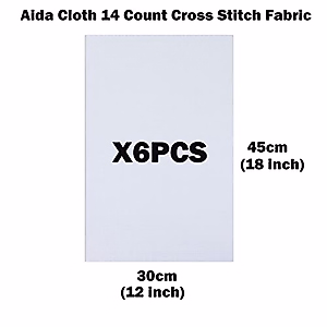 Wijavija Aida Cloth 14 Count Cross Stitch Fabric 6 Pieces Set White 12inch x 18inch for Craft Embroidery