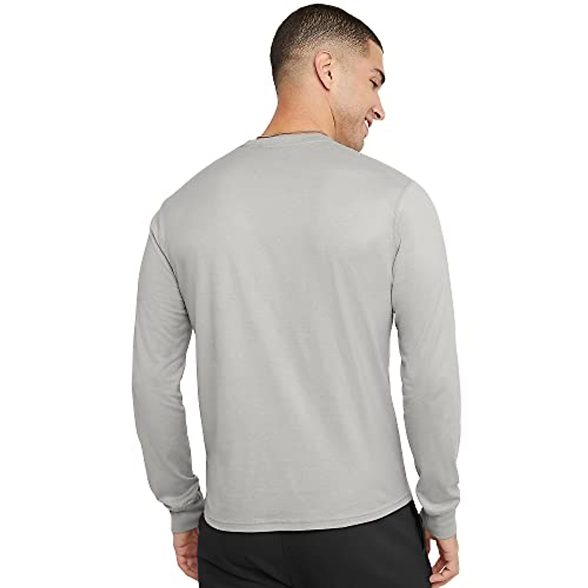 Hanes Size Originals Long Sleeve Cotton T-Shirt, Classic Crewneck Tee for Men, Light Steel, X Large Tall